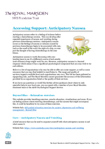 Accessing support | Royal Marsden Patient Information Library